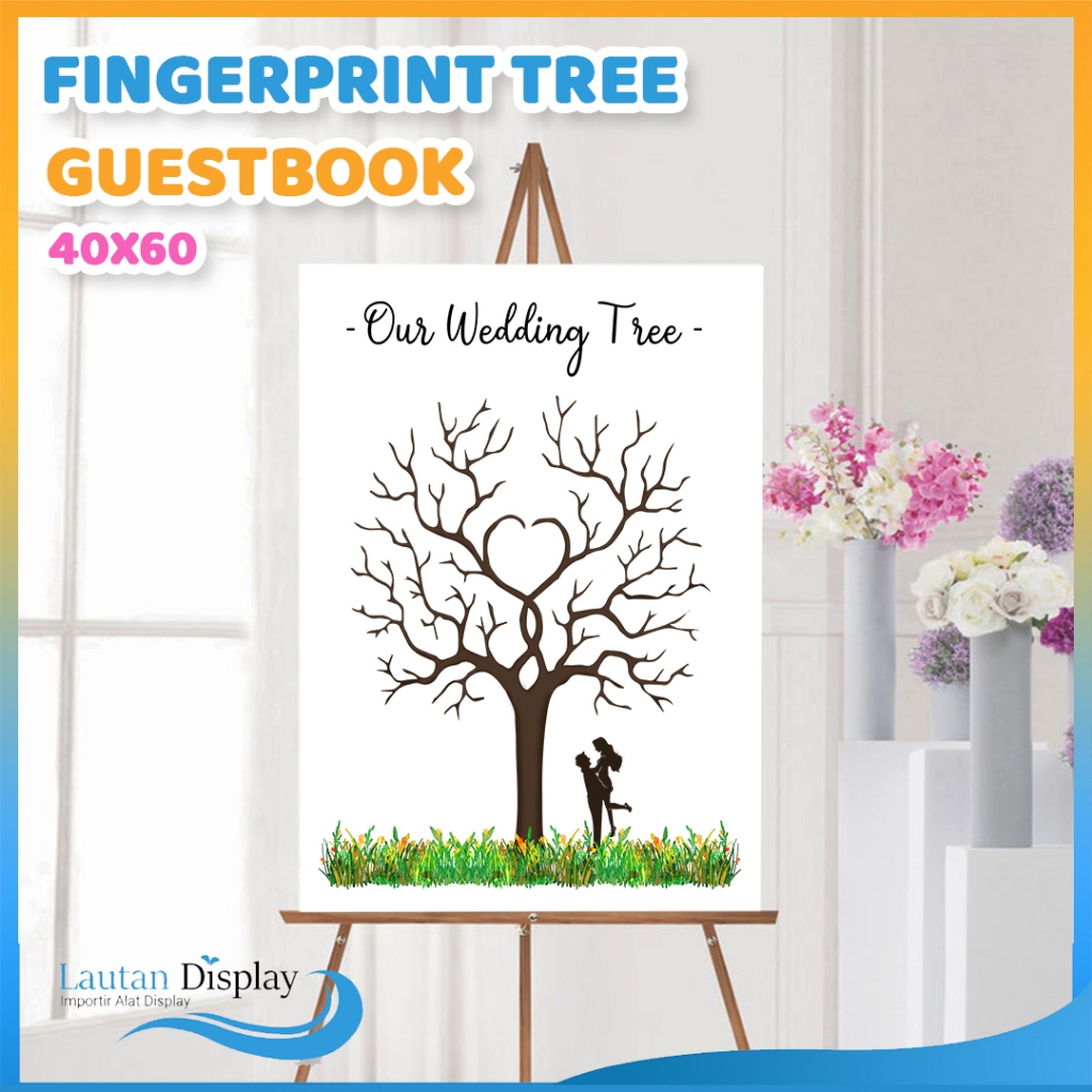 UNGU MERAH Canvas Painting Wedding Tree Fingerprint Canvas Guest Book ...