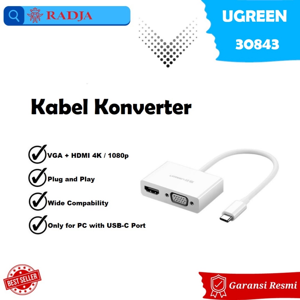 Ugreen 30843 USB-C to HDMI VGA Female TV Projector Converter Adapter ...