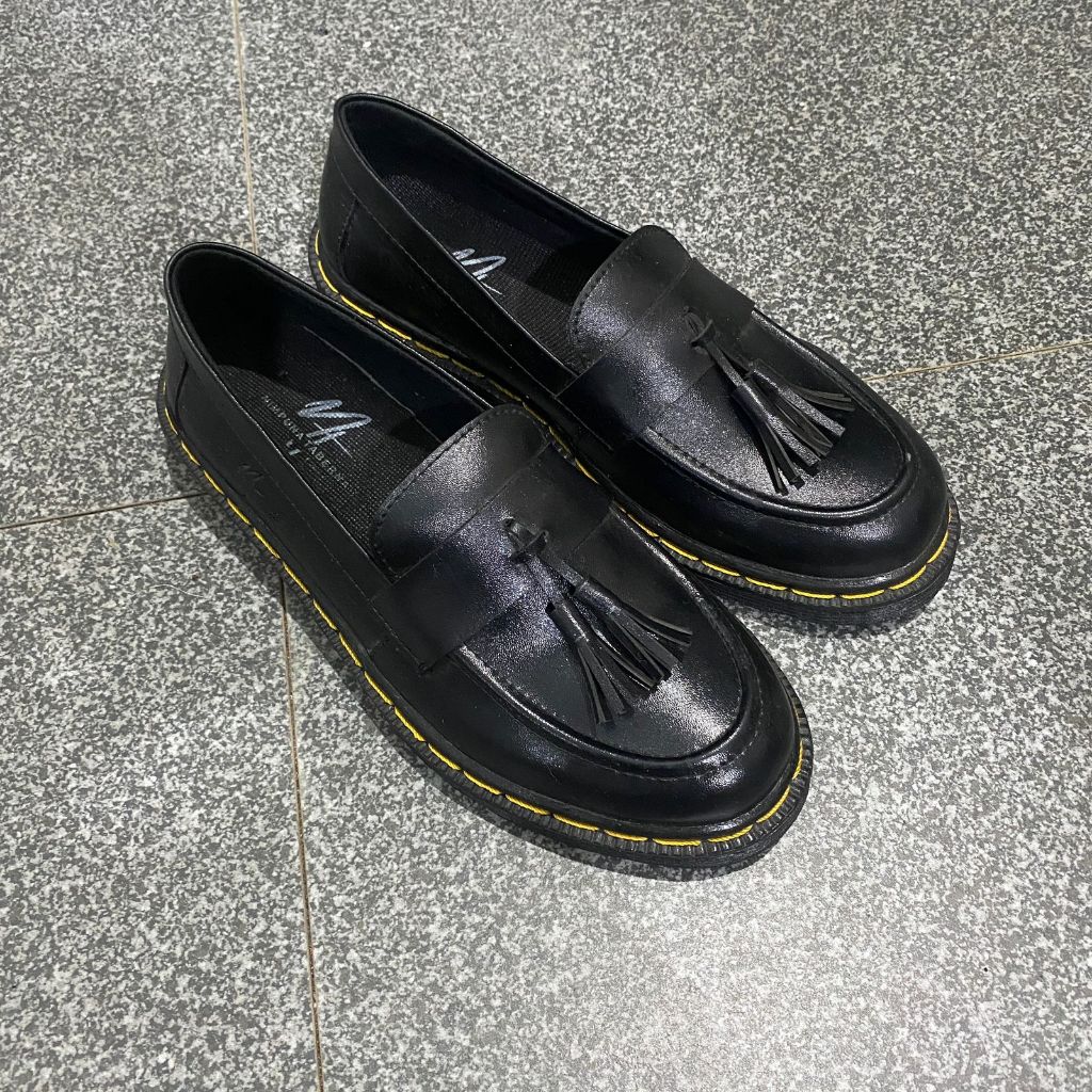 Docmart Formal Penny Loafers Black Matte Yellow Stitching Men's Shoes ...
