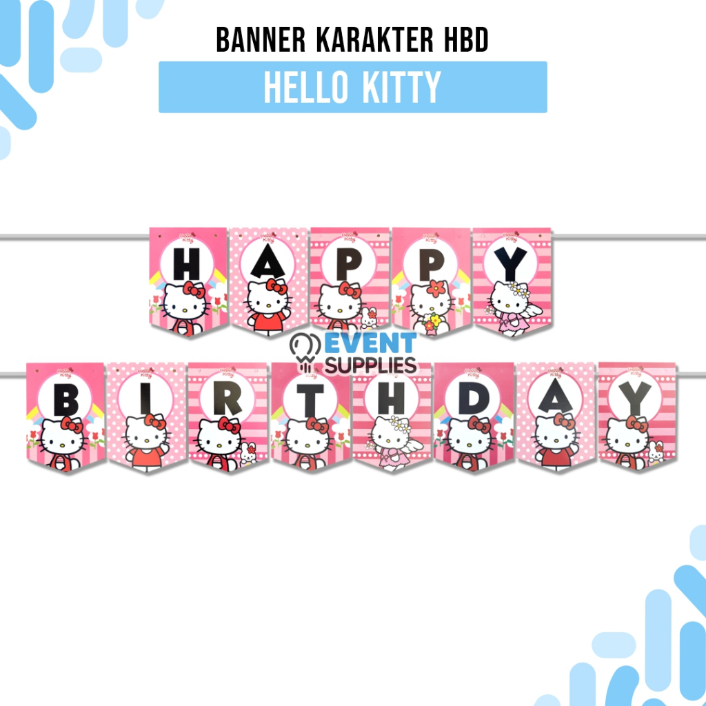 Hello Kitty Cartoon HelloKitty Character Banner Happy BirthDay Bunting ...