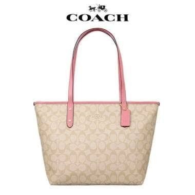 Coach BAG F58292 Tote City Zip Signature Cream Pink ORIGINAL | Shopee ...