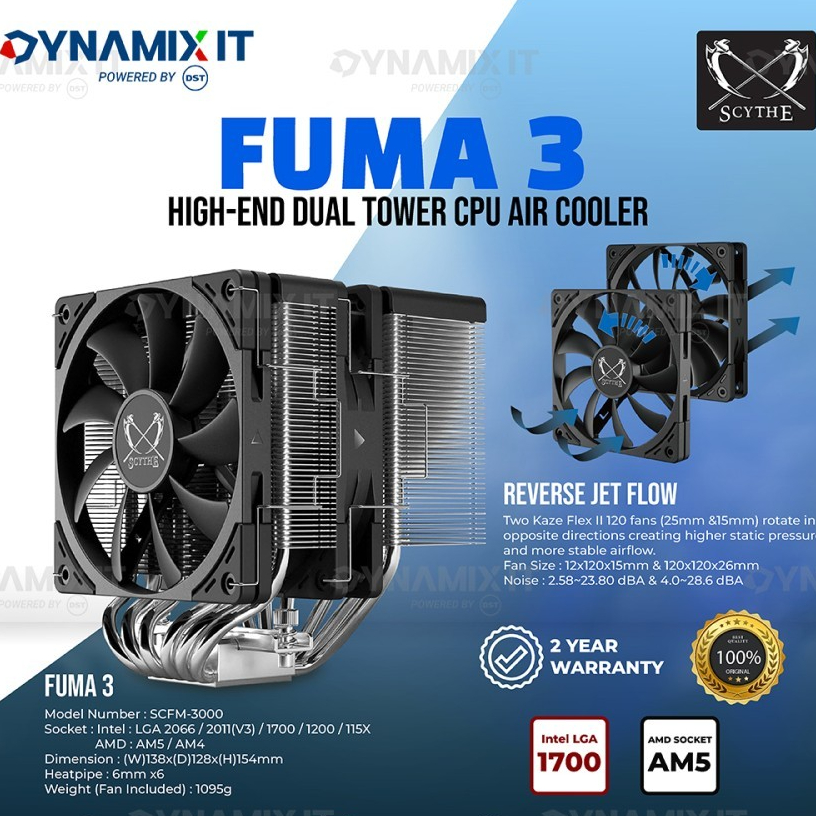 Scythe FUMA 3 Dual Tower Dual Fan 120mm CPU Air Cooler - HSF | CPU ...