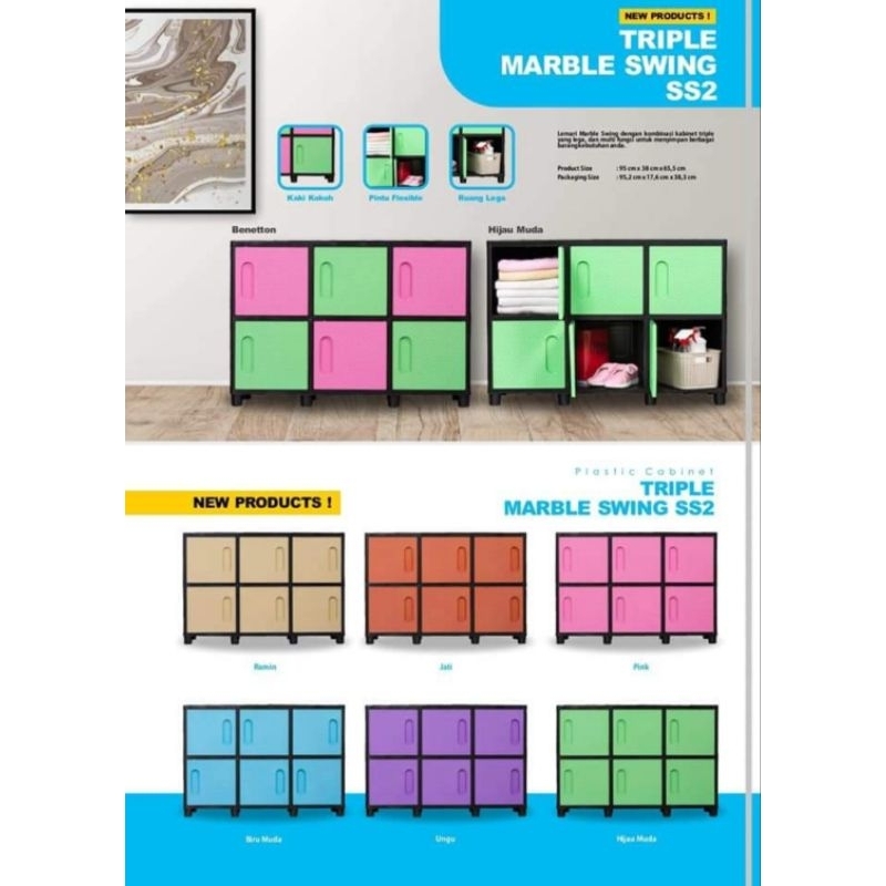 Triple Marble Swing TV Table Cabinet Multi-Purpose Locker 6 Doors 2 ...