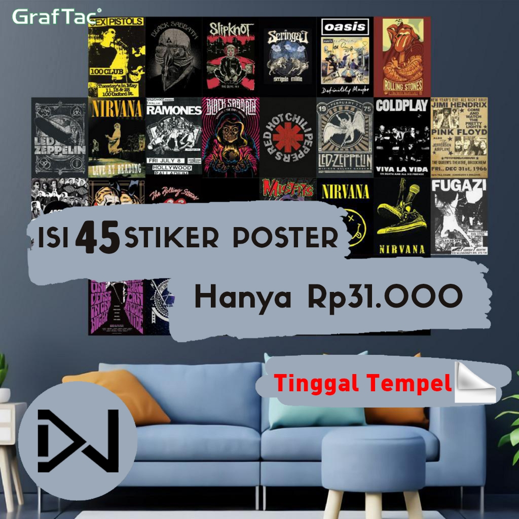 HIASAN DINDING Band POSTER STICKERS CONTENTS 45 pcs | Delusionwall ...