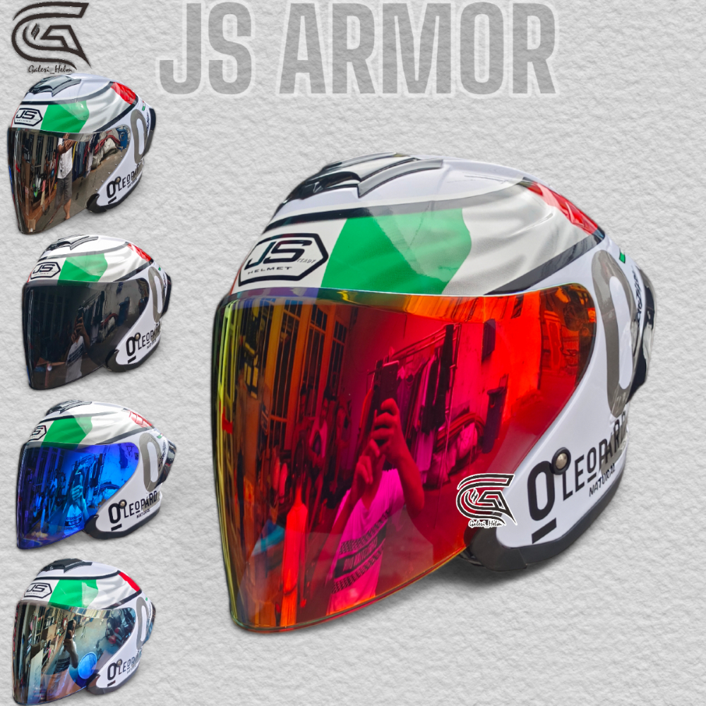 PUTIH Helmet JS ARMOR LEOPARD WHITE/WHITE|Handsome HALF FACE | Shopee ...