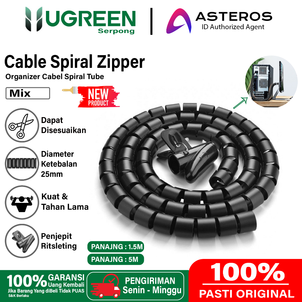 Ugreen 25mm Spiral Tube Cable Protector ETC Computer Electrical Cable ...