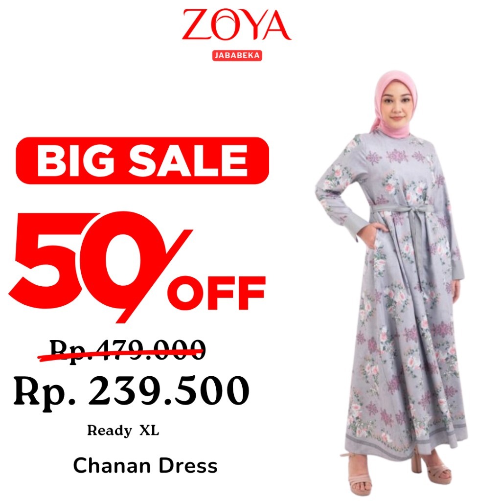Zoya Chanan Dress Gray Size XL - Baju Gamis Motif Women Dress Muslim ...