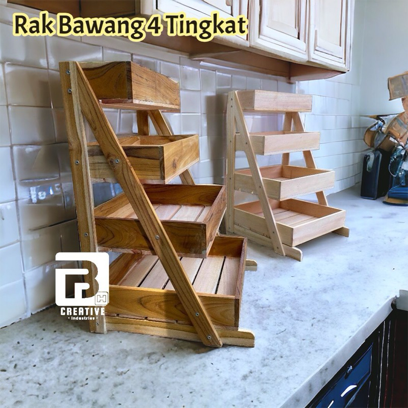 4-LAYER ONION RACK / TEAK MULTIPURPOSE SHELF / KITCHEN SHELF | Shopee ...