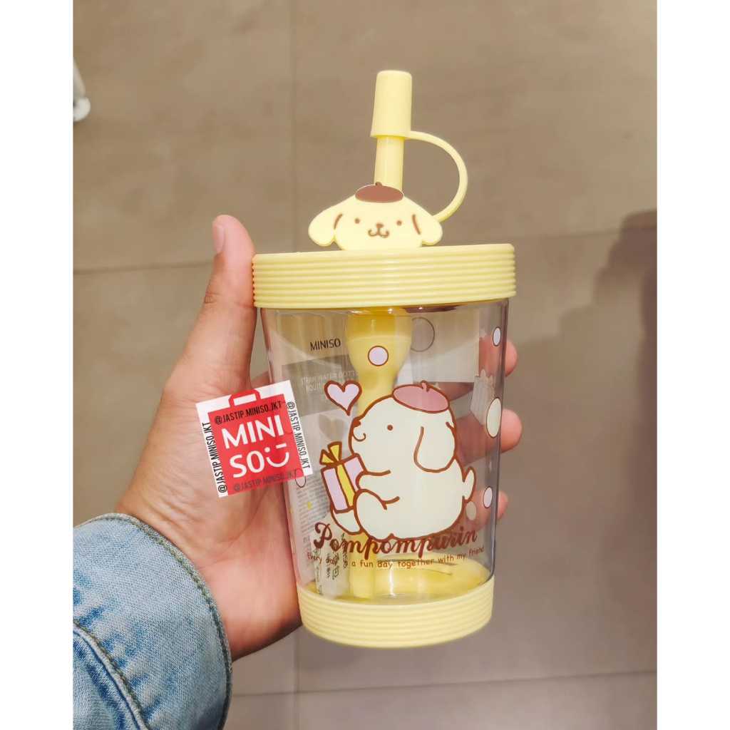 MINISO x SANRIO Pompompurin Straw Plastic Drinking Bottle (535ml ...