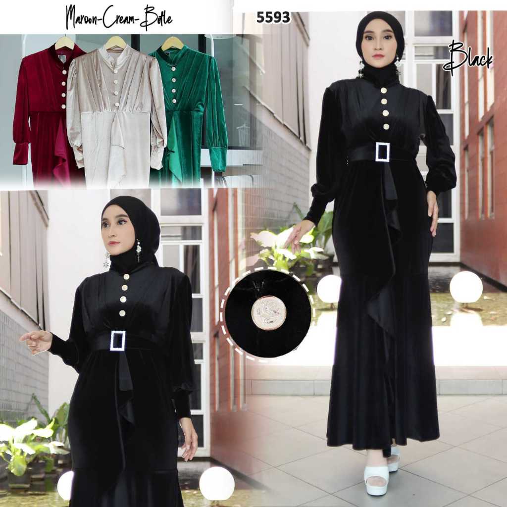 5593 BUSUI FRIENDLY NEW MODEL LONG DRES PREMIUM VELVET MATERIAL Plain ...