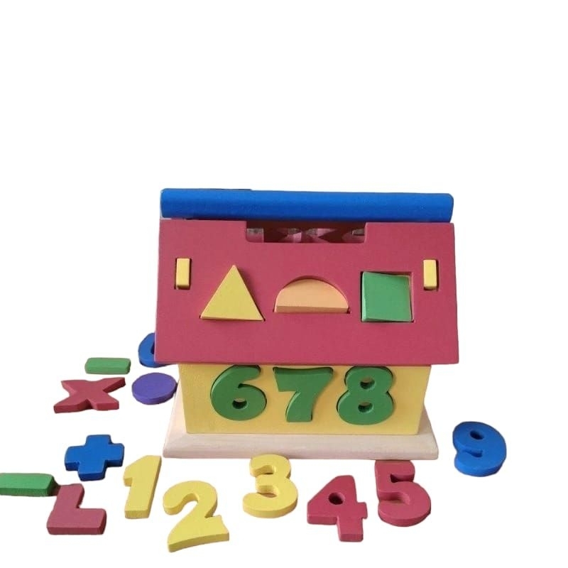 KAYU Educational Toys Wooden House Number And Geometry Sorting | Shopee ...
