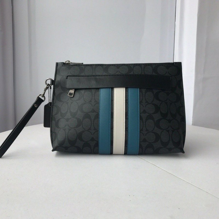 Ready Tas Coach Coach Coach Clutch Business Casual Wrist Bag Men Plaid ...