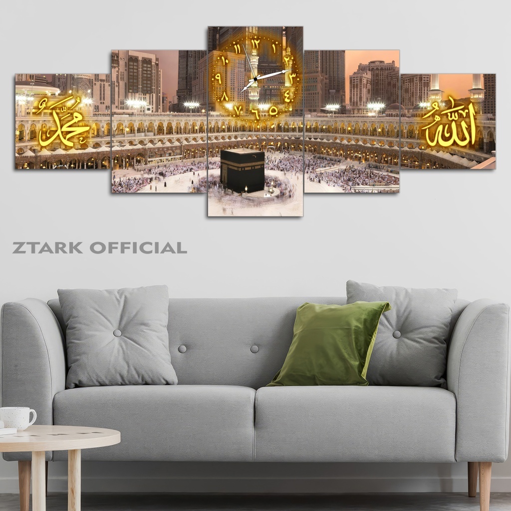 Makkah Madinah Wall Clock 100X40 Multi Panel / Islamic Living Room ...