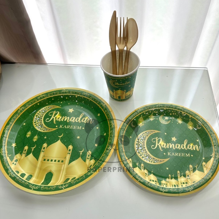Open Paper Plate With Ramadan BukBer Eat sahur party Tissue Paper Cup ...
