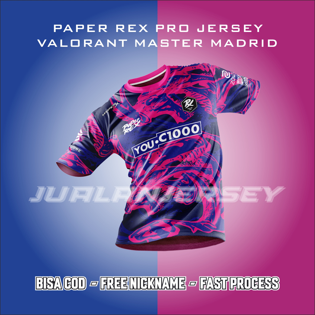 Jersey PRX PAPER REX 2024 MADRID MASTER VALORANT FREE CUSTOM NAME AND ...