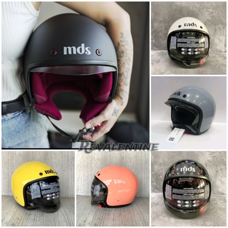 ORIGINAL MDS MAGNUM SOLID | ALL VARIANT | BOGO RETRO HALF FACE HELMET ...