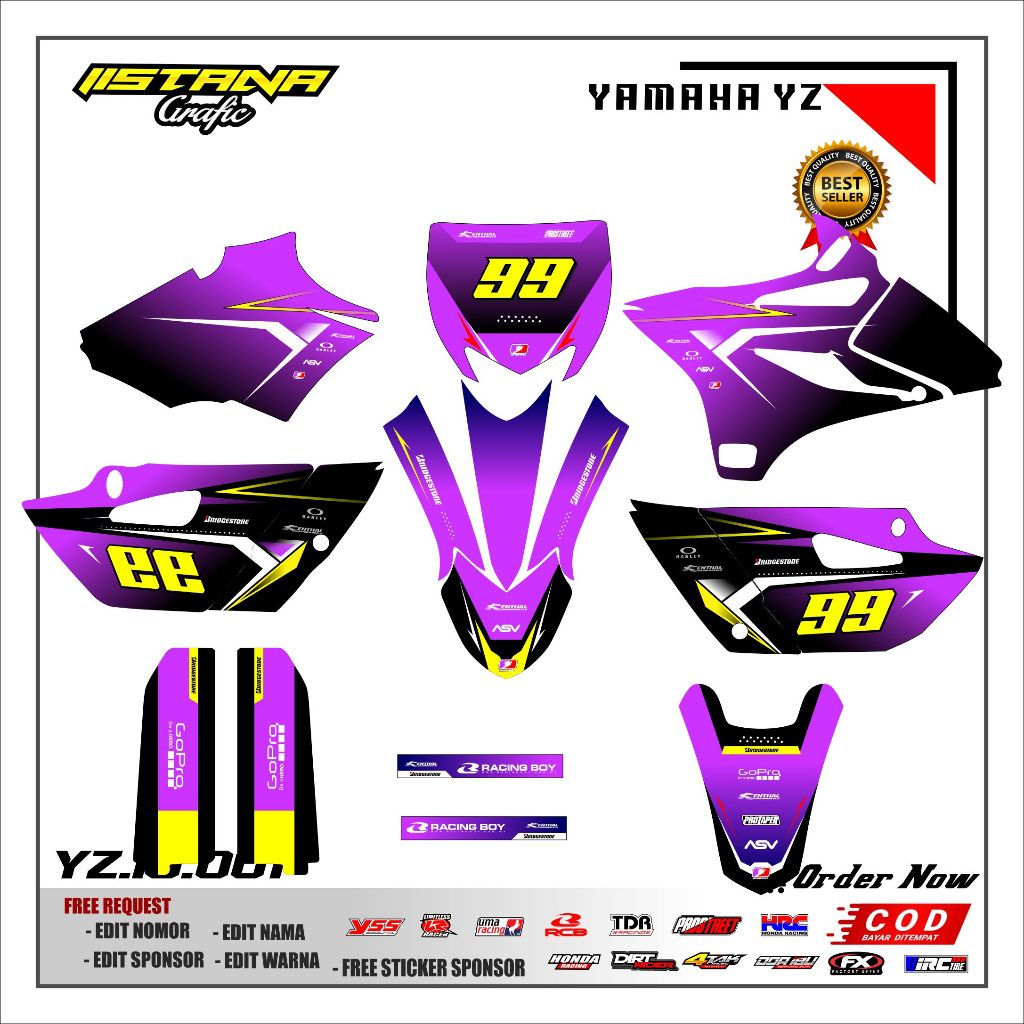 Sticker Striping Sticker Decal Variation Full Yamaha YZ Racing Design ...