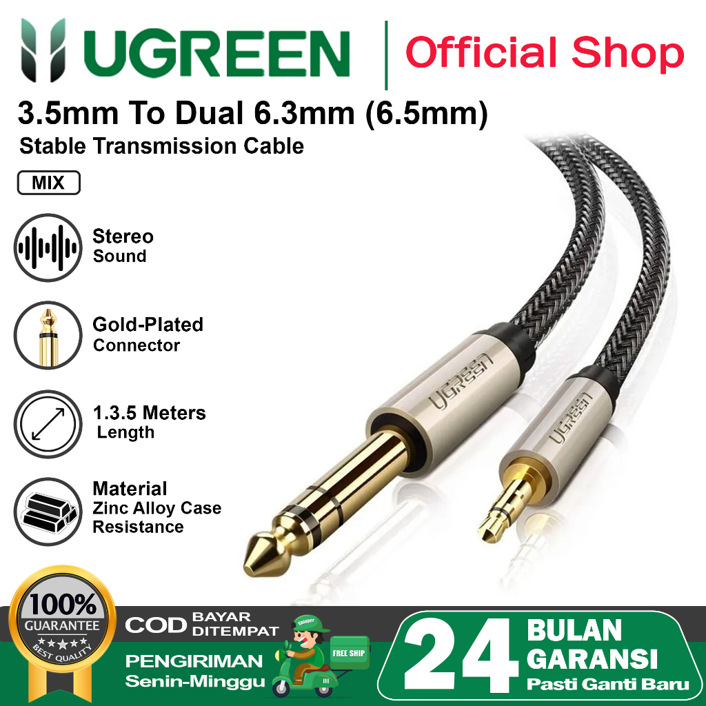 Ugreen Aux Audio Cable 6.5mm To 3.5mm Stereo Audio TRS Stereo | Shopee ...