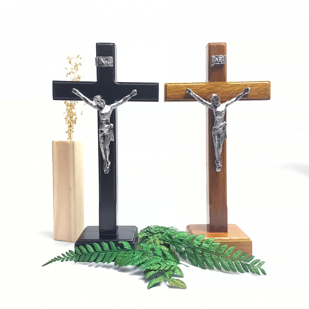 Sitting Cross 20cm Corpus Silver Color Light Brown And Dark Brown ...