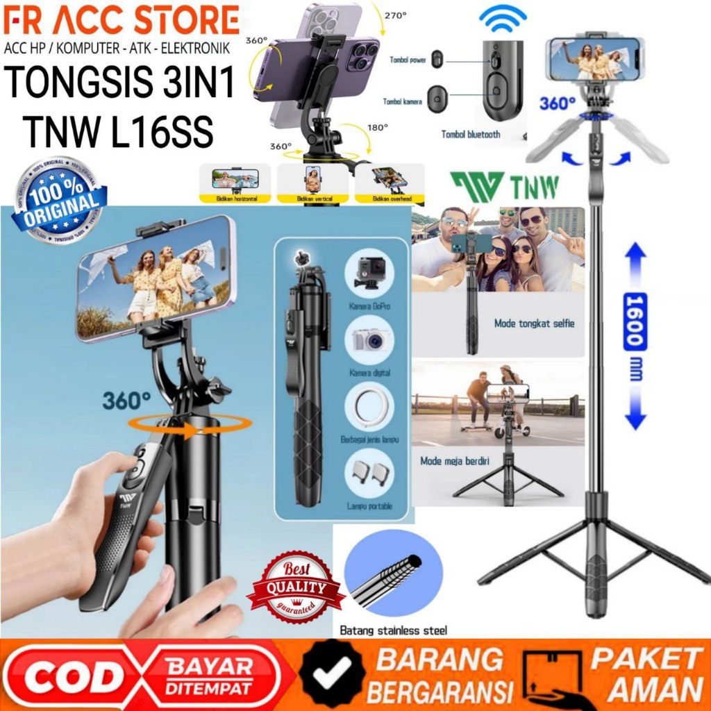 Tnw L16SS Bluetooth Tripod 3in1 Bluetooth Tripod 160CM Selfie Stick Mirrorless TNW | Shopee Malaysia