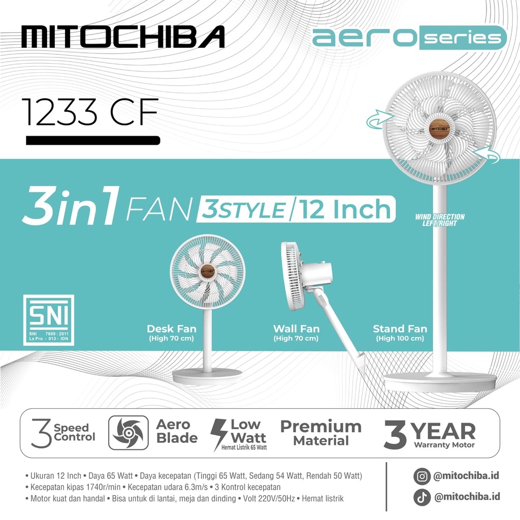 Mitochiba Iron Aeroblade fan Mitochiba 1233 CF 1233CF 1233-CF 3 IN 1 ...
