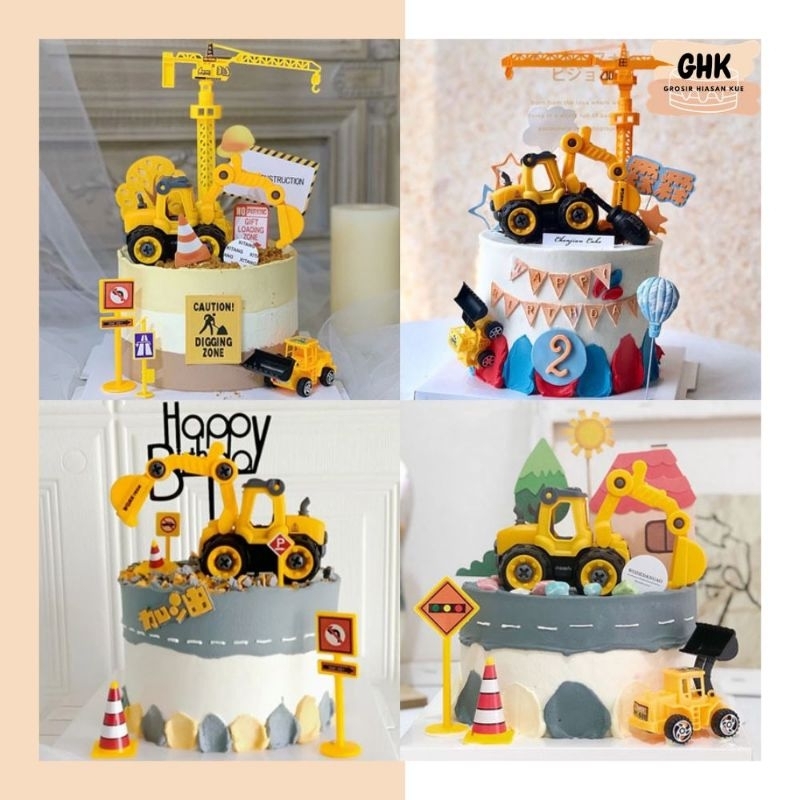 Project Theme Cake Decoration Construction Cake Topper Excavator Beko ...