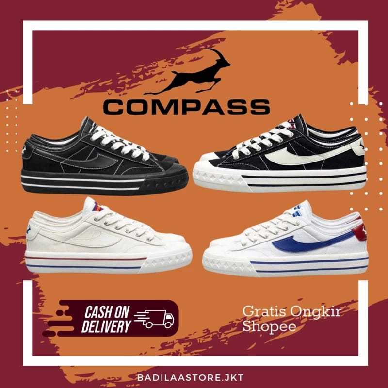 Compass Retrograde Low Black White/Blue White/Double White Shoes School ...