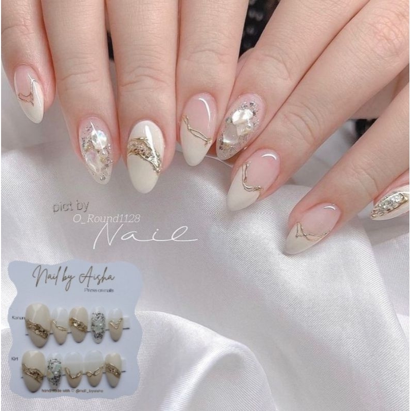 Nail by aisha | Simple aesthetic press on nails white champag | Shopee ...