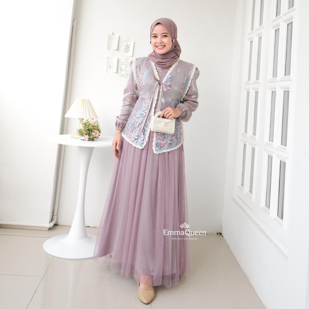 [Import]En - Dress Alca gamis Brocade simple Elegant Shimmer Mix tule ...