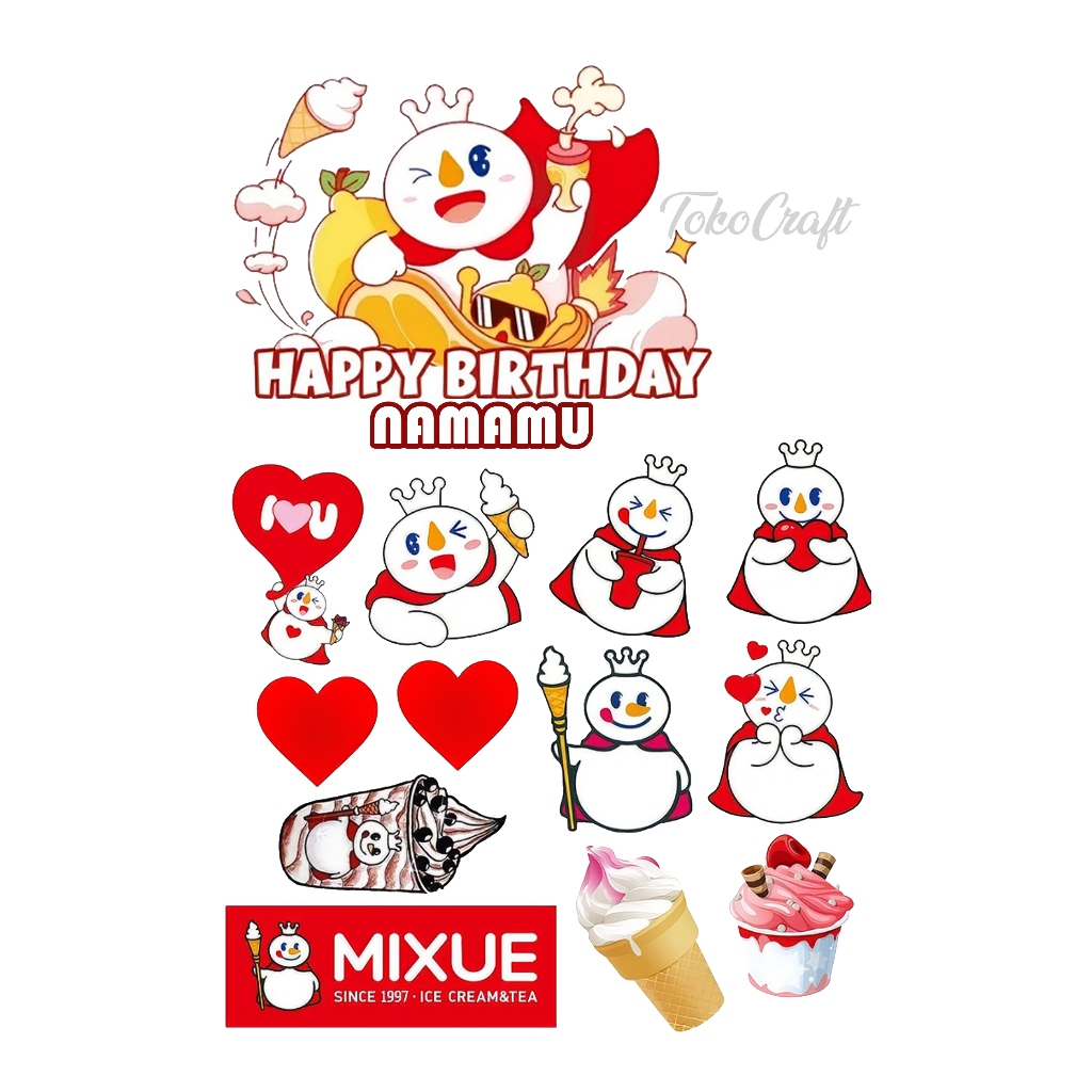 Cake TOPPER MIXUE BIRTHDAY CAKE Decoration CUSTOM Name HAPPY BIRTHDAY ...