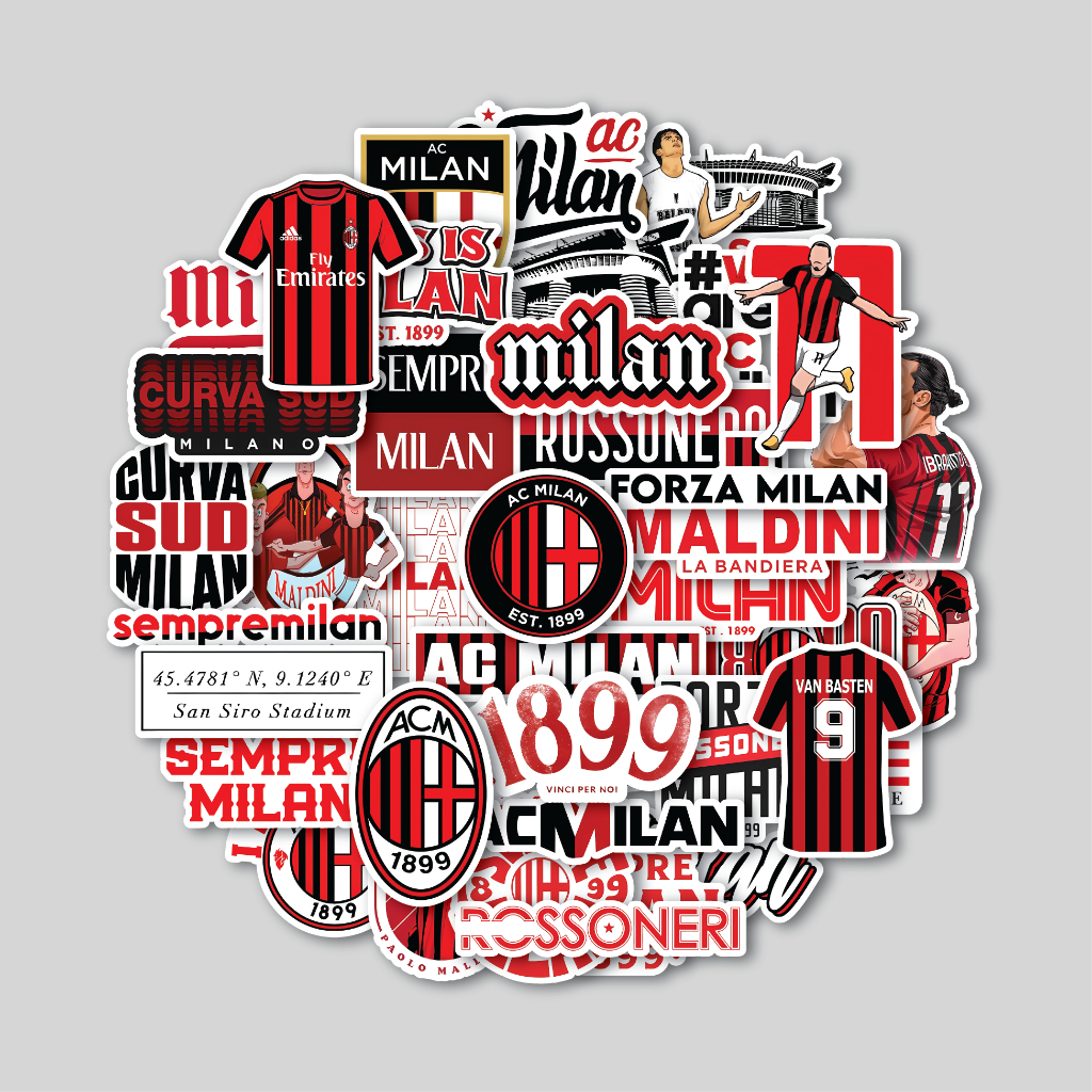 AC MILAN STICKER PACK | TUMBLER STICKER | HELMET SUITcase LAPTOP ...