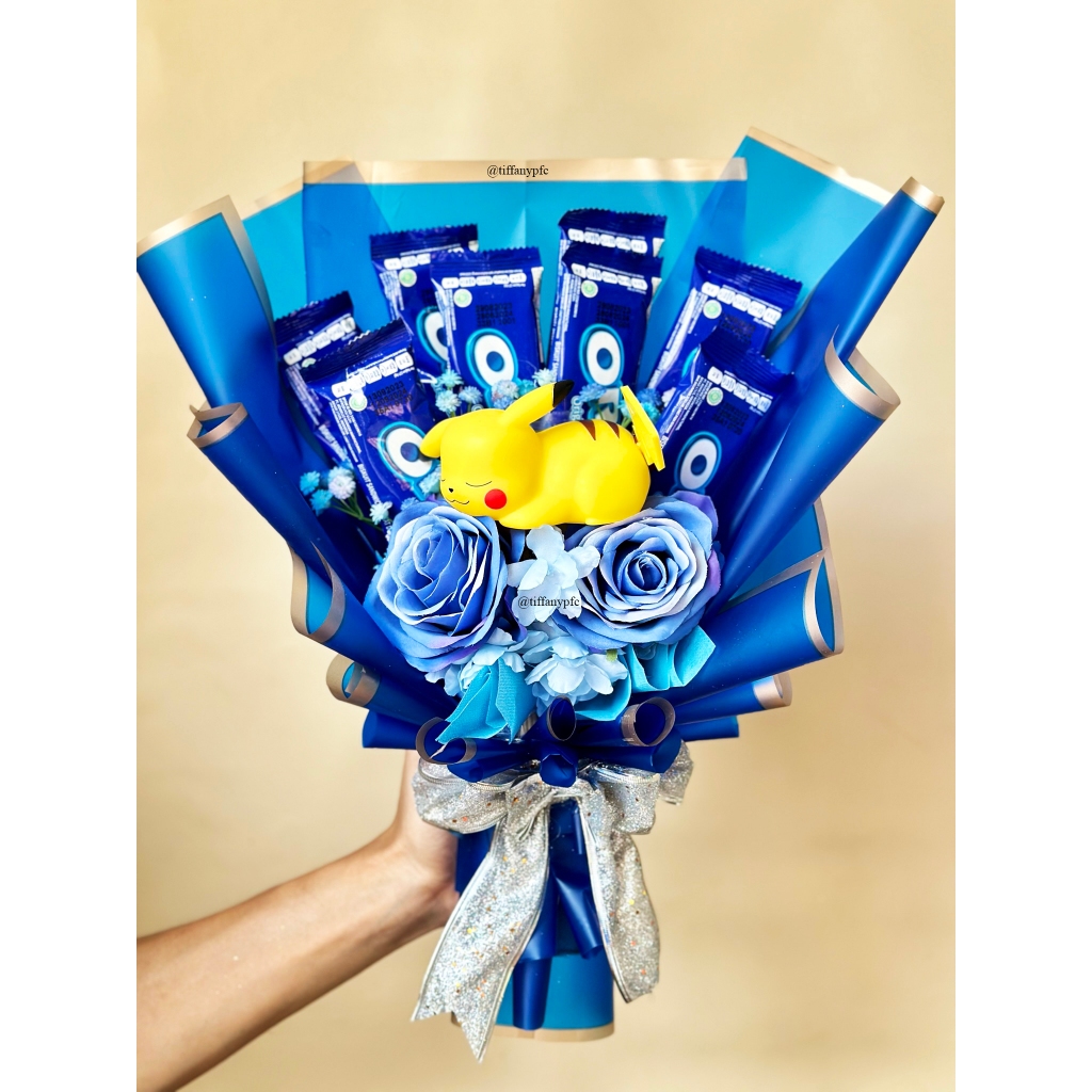 POKEMON PIKACHU Graduation Flower Bouquet OREO Hand Bouquet Birthday ...