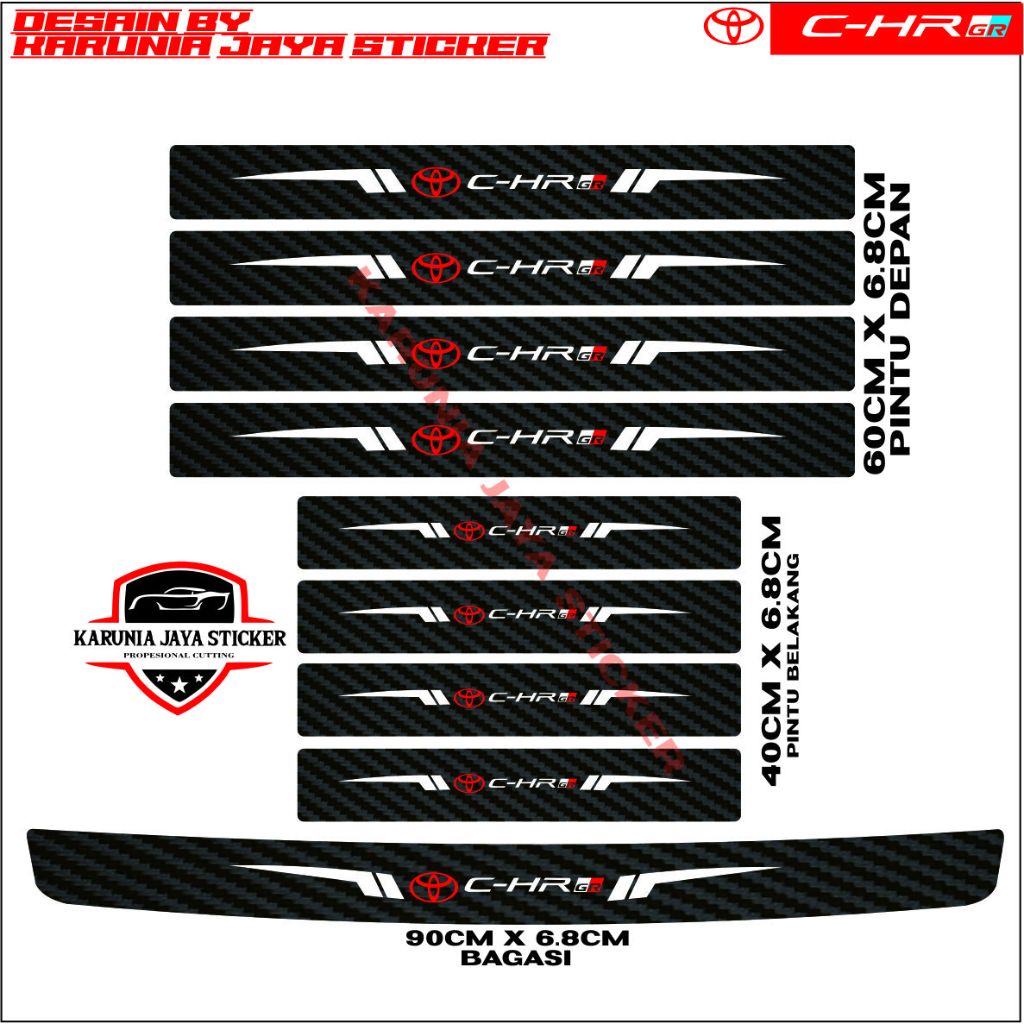 9pcs Car carbon sticker TOYOTA CHR GR cutting sticker Car Door Bottom ...