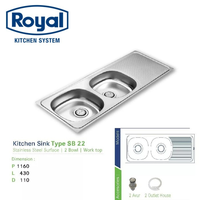 Royal SB 22 DOUBLE SINK / ROYAL SB 22 TWO HOLE / ROYAL SB22 | Shopee ...
