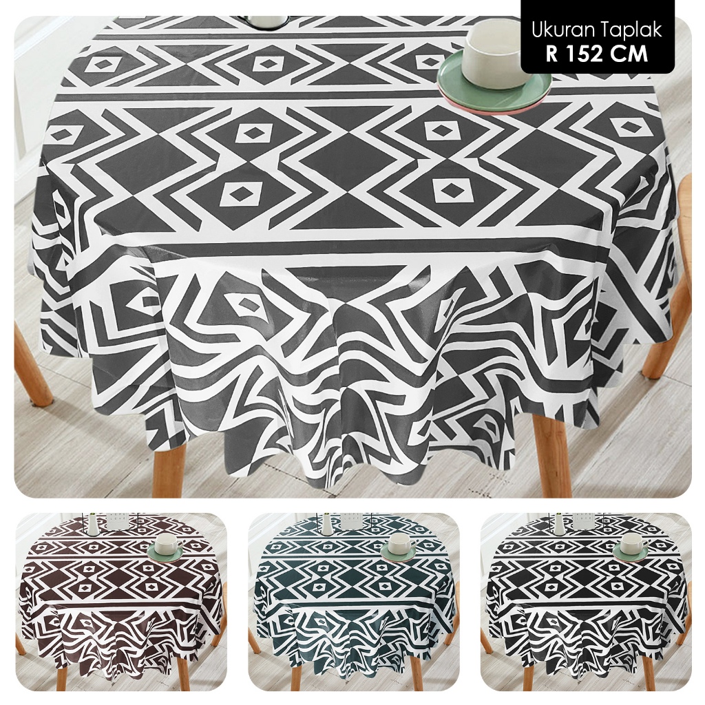 Round Tablecloth PEVA Material 152cm Waterproof Batik Motif, Plaid ...