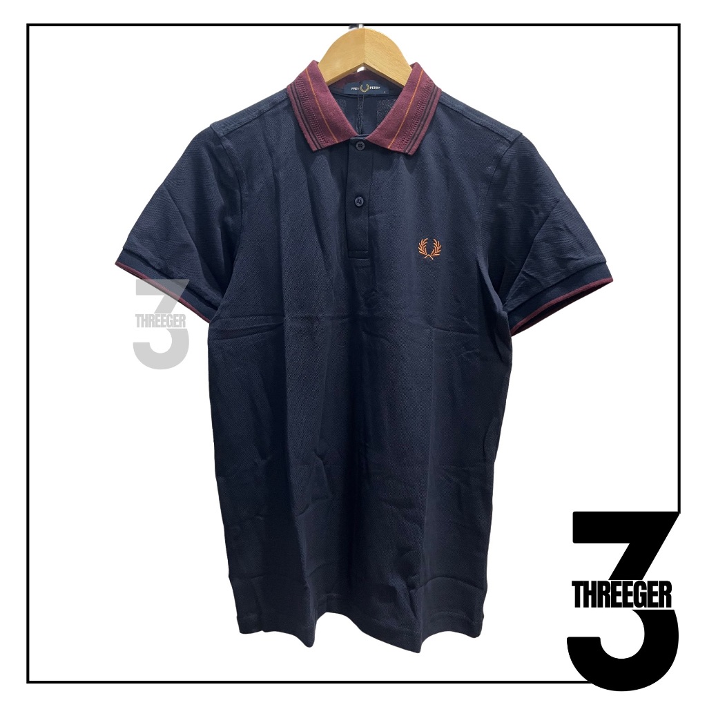 Fred Perry Maroon Striped Collar Polo Navy Original/Polo Fred Perry ...
