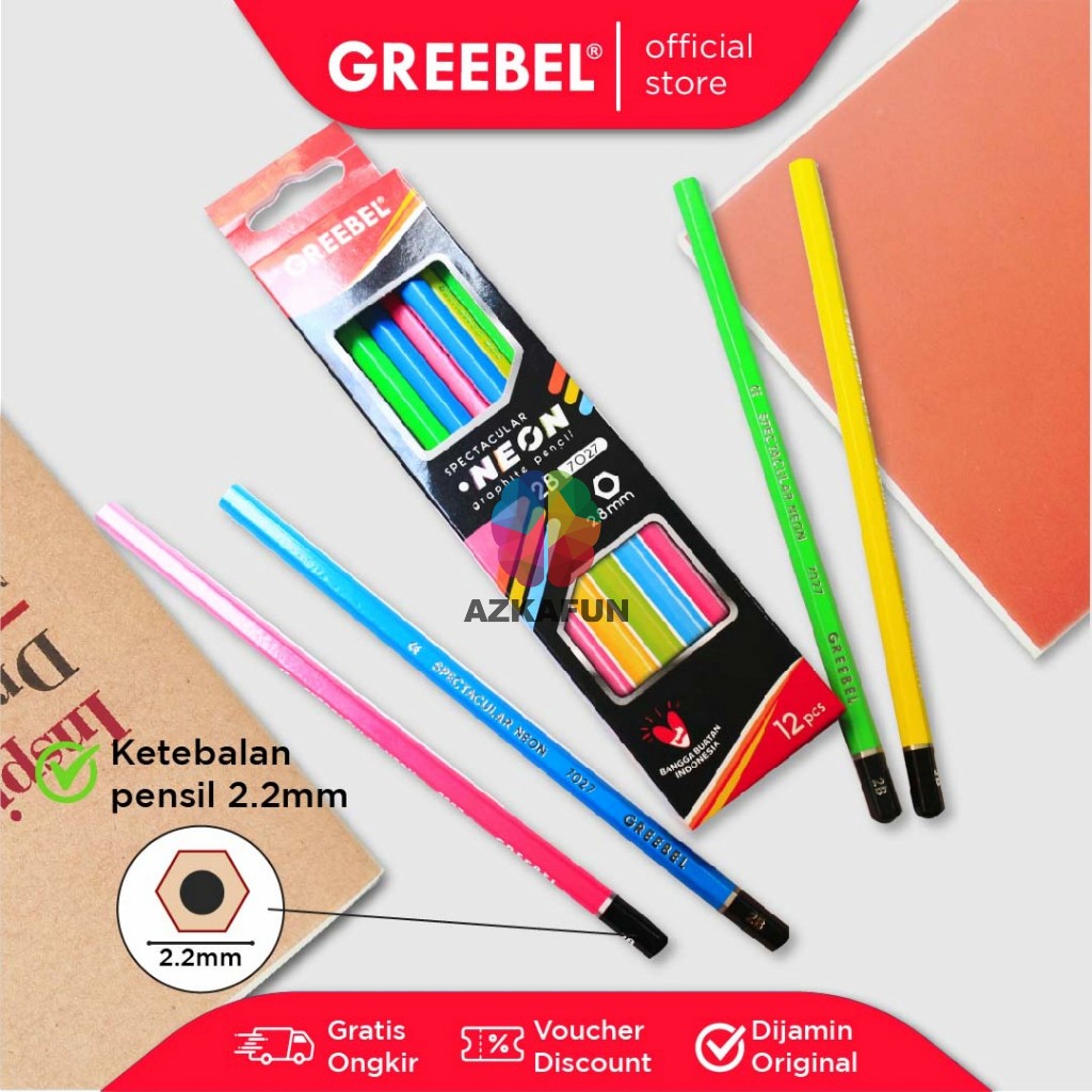 KAYU Greebel Wooden Pencil 2B 7027 NEON - Pencil 2B Grebel | Shopee ...