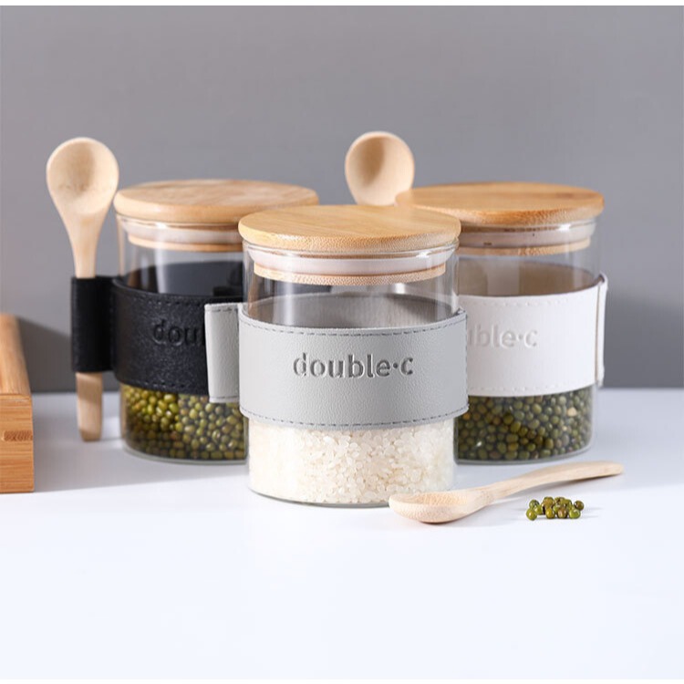 KAYU Borosilicate Glass Storage tank jar 500ml- Glass jar With Wooden ...