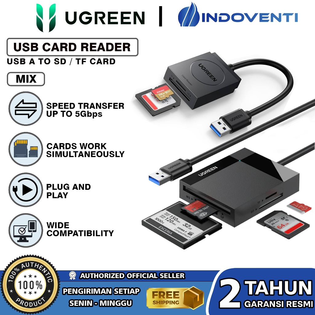 Ugreen Card Reader 4 In 1 SD TF MS CF Usb 3.0 & Usb Type C All In One ...