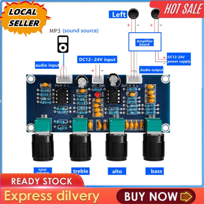 Xh-a901 NE5532 sound Board preamp With treble bass volume adjustment preamp Tone Controller for ...