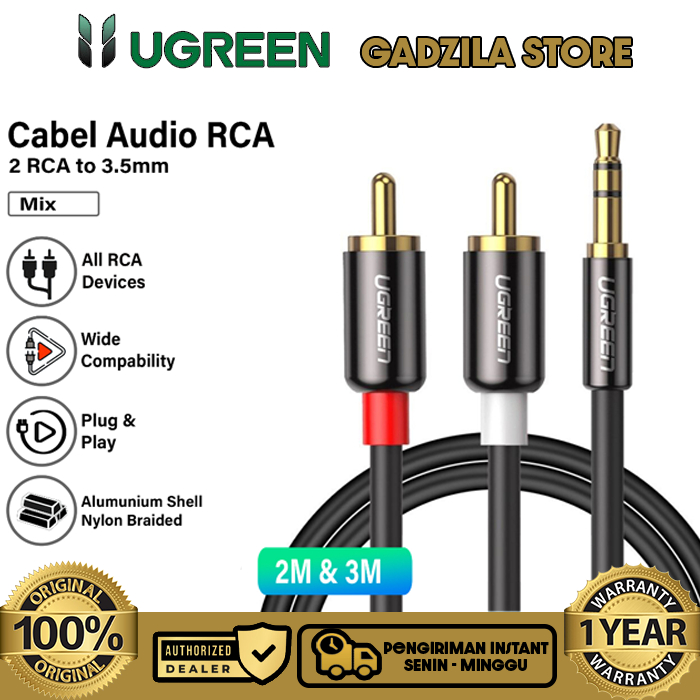 Ugreen Audio Cable Jack DC 3.5mm To 2 RCA For Laptop Computer PC DVD TV ...