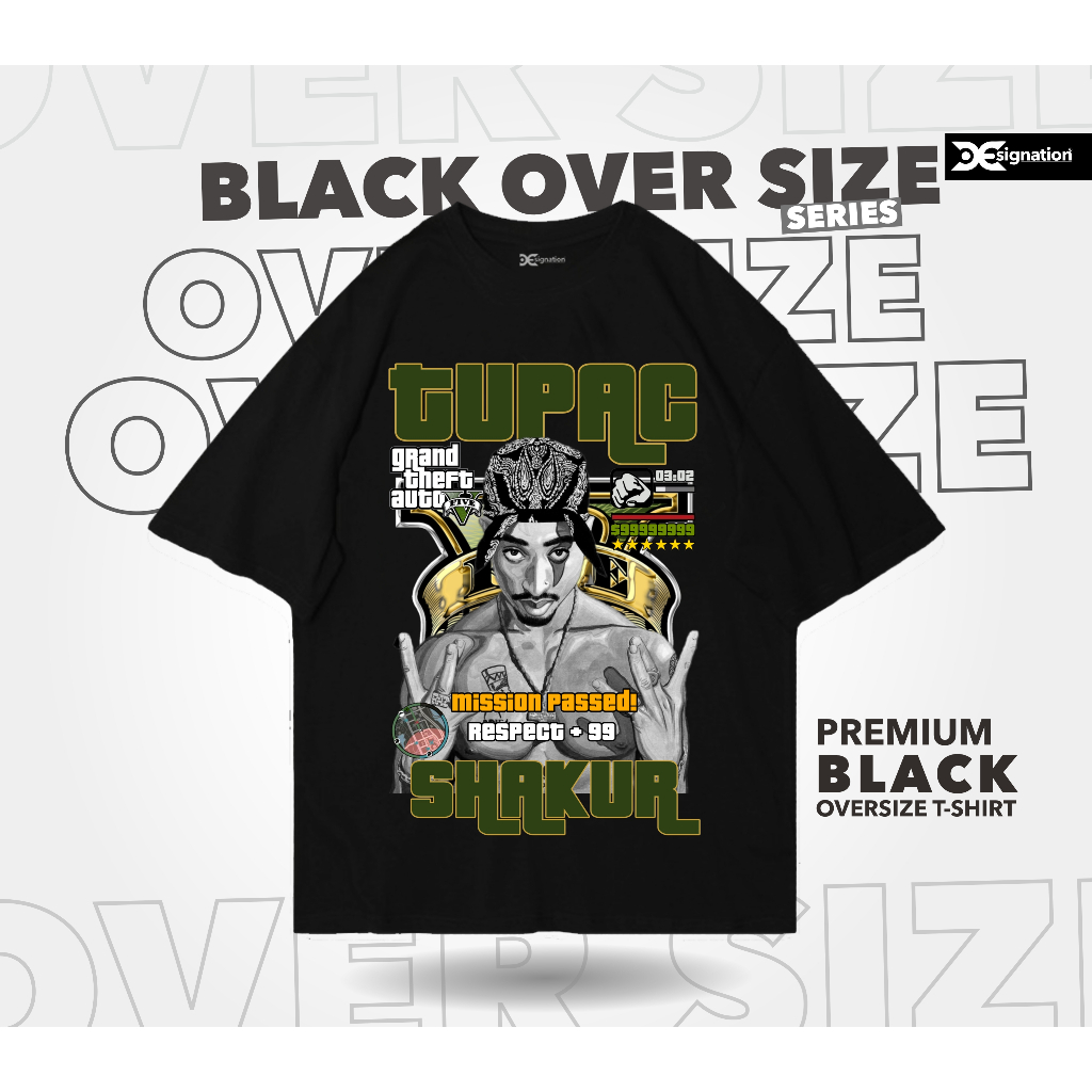 Kaos TUPAC SHAKUR Oversize Black Cotton Combed 24s/Tshirt RAP STREET ...