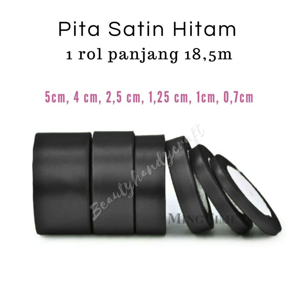 HITAM Satin Ribbon 1 Roll Black 20-25 Yard Variant 1/4 1/2 Inch 2cm 5cm ...