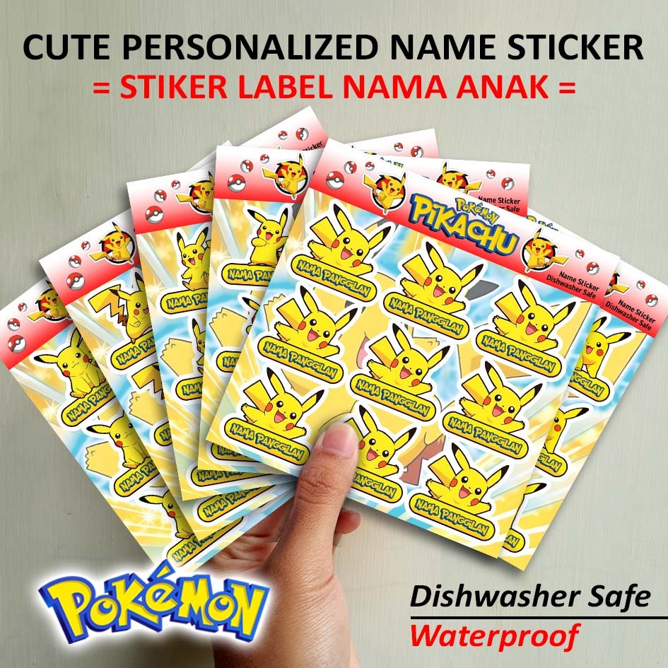 Custom CHILDREN'S NAME LABEL STICKER POKEMON PIKACHU SERIES CUSTOM NAME ...