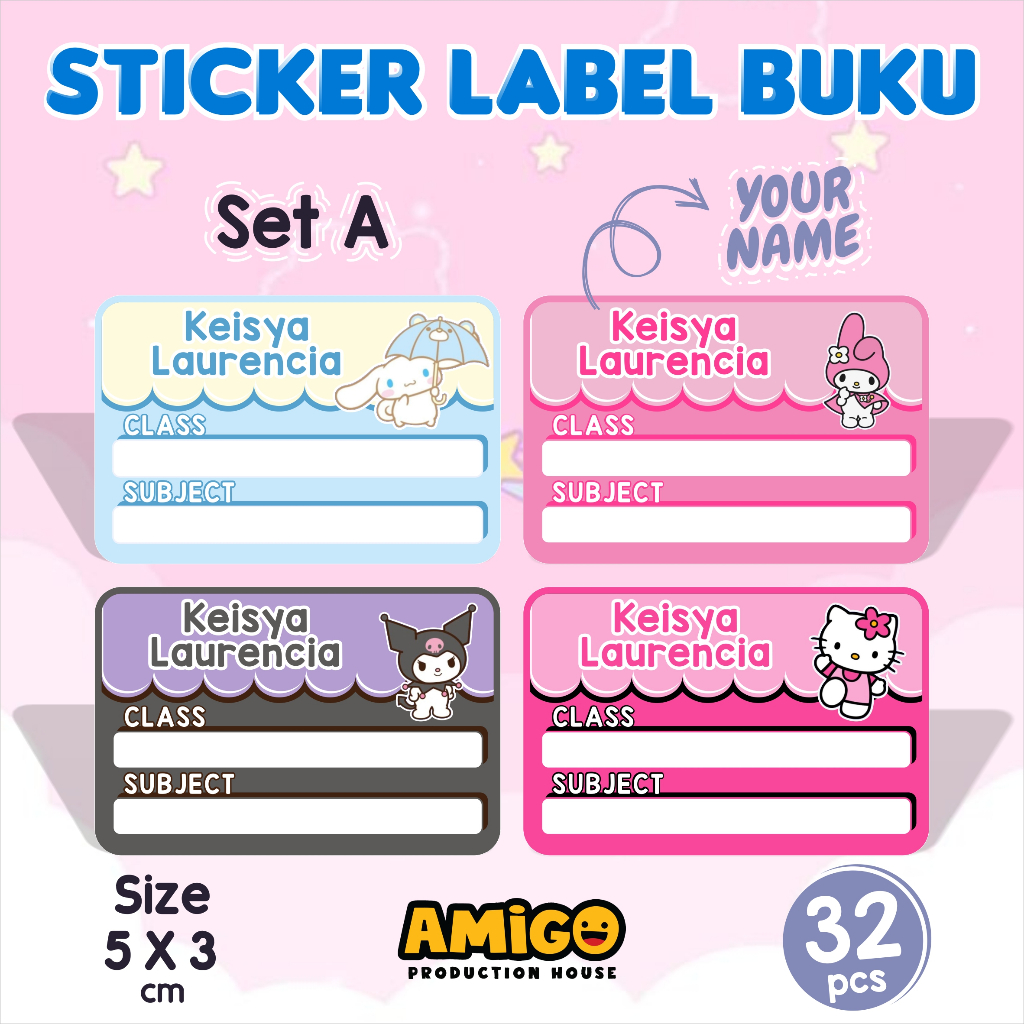 Sanrio Book Sticker Children's School Textbook Label Sticker waterproof ...
