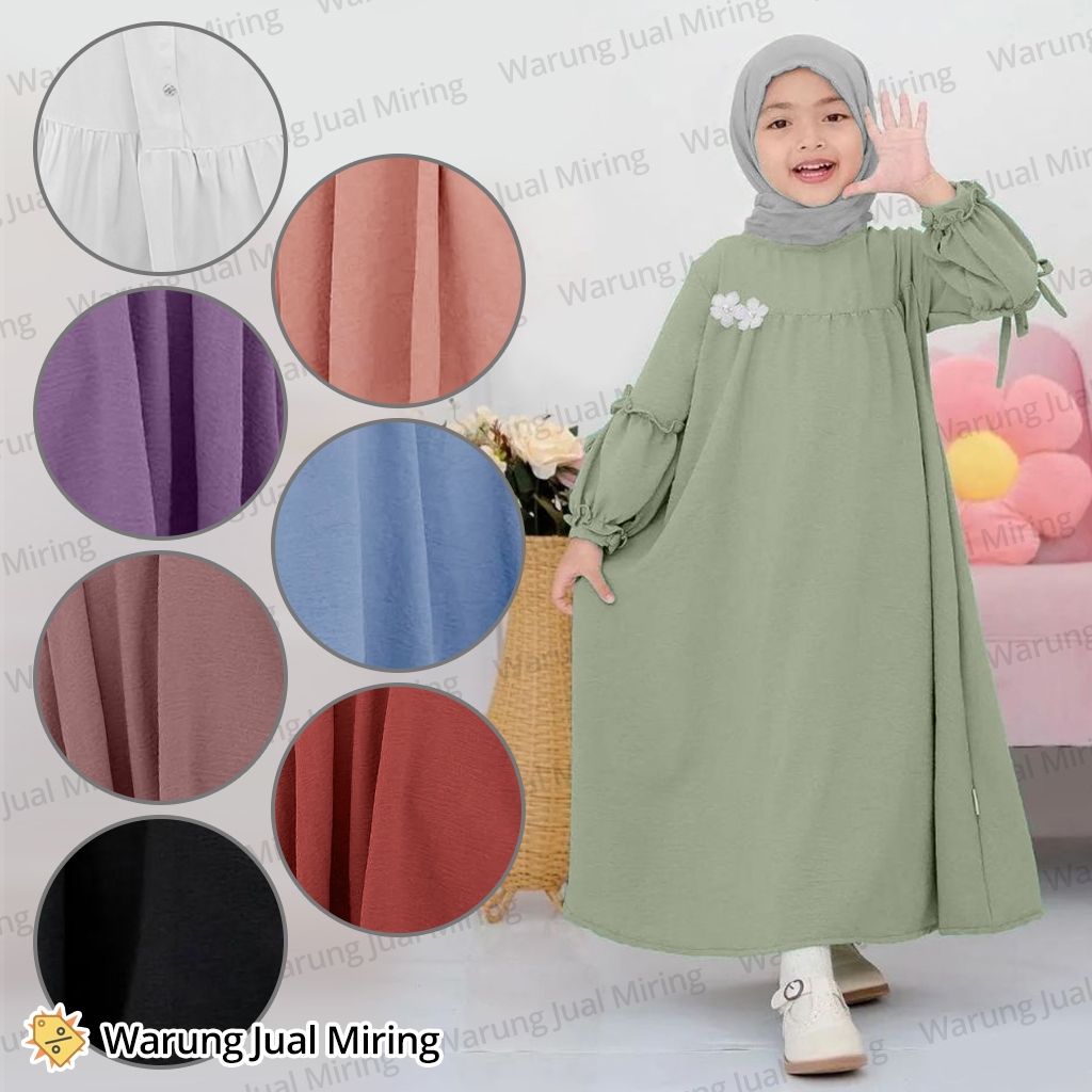 PUTIH Dresses For Girls Sakura 2-12 Years Crinkle Airflow Dress Muslim ...