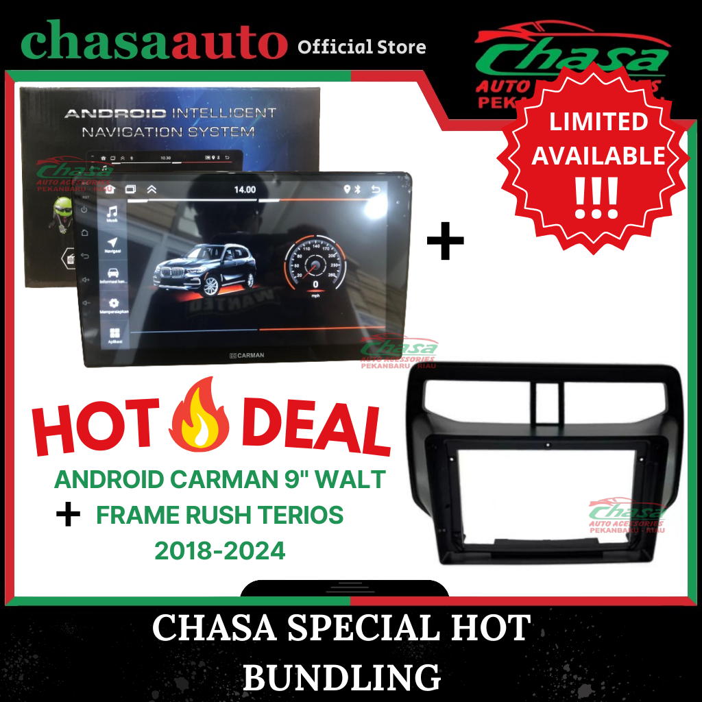 (CHASA) Hot DEAL BUNDLE HEAD UNIT CARMAN 9 INCH 2/32gb+FRAME RUSH TERIOS 2018 2019 2020 2021 ...