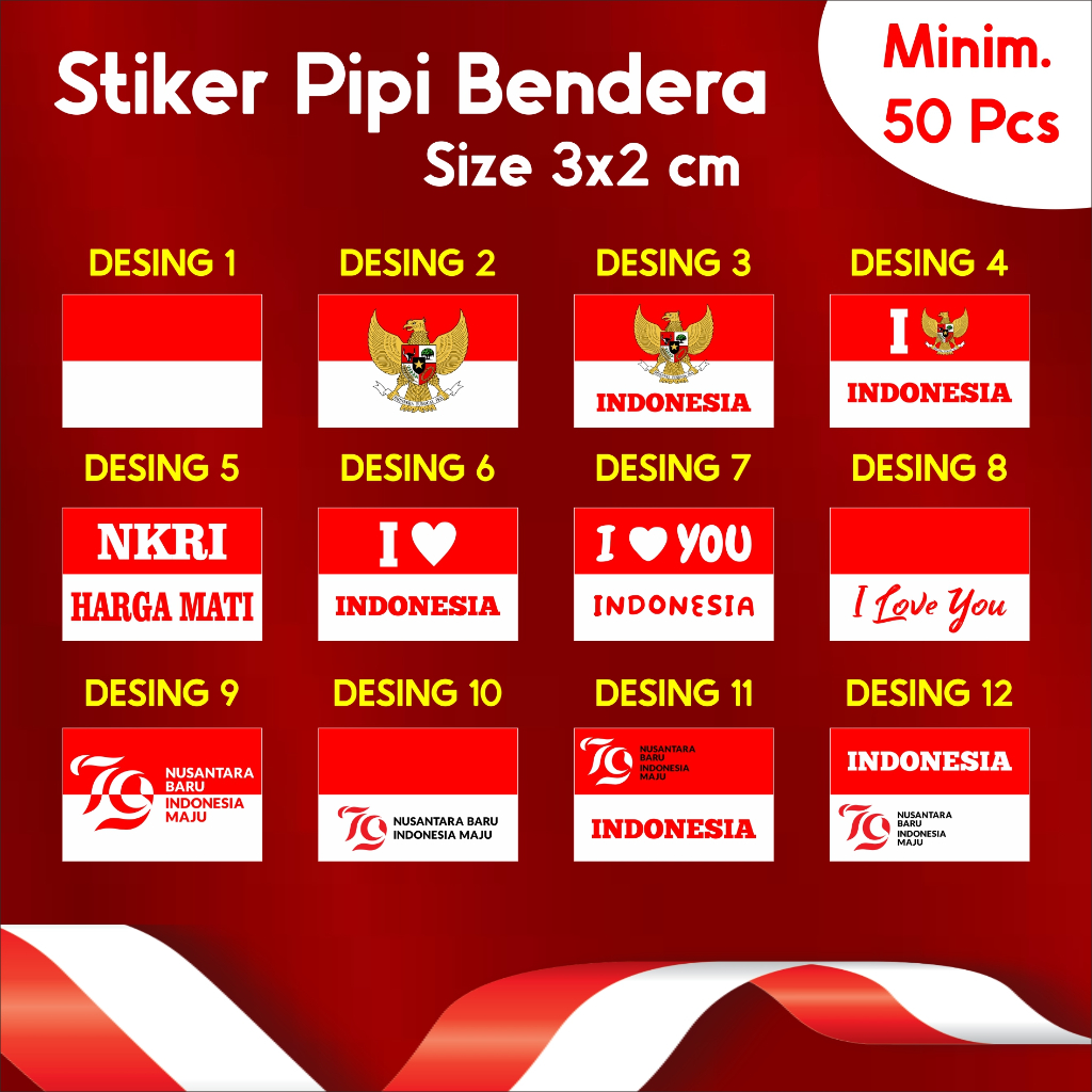 MERAH PUTIH Sticker RED AND WHITE FLAG CHEEK Sticker RI HUT RI HUT ...