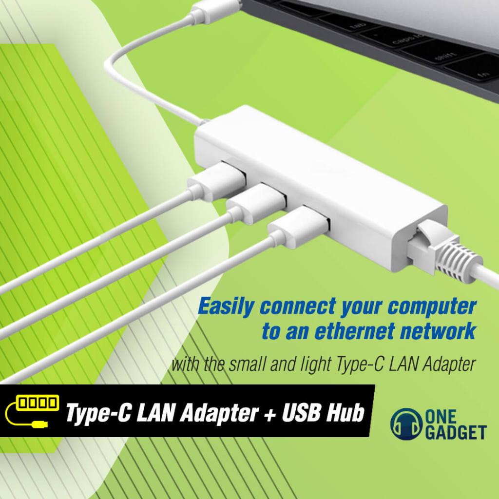 Adapter Cable Type C to LAN RJ45 Fast Ethernet Converter with 3 USB ...