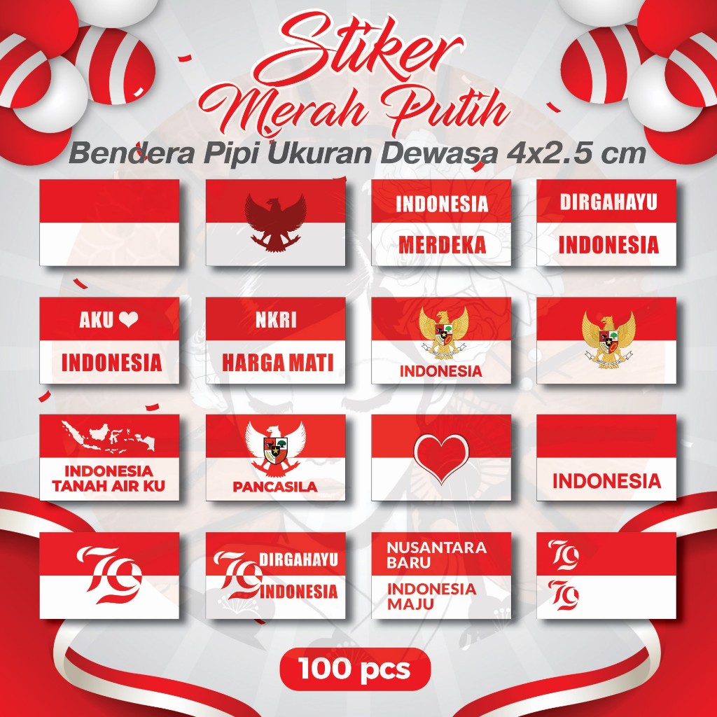 PUTIH MERAH 100pcs Red And White Cheek Stickers/Cheek Flag Stickers ...